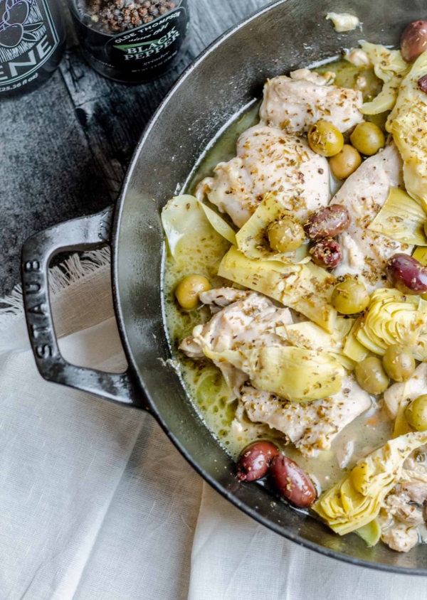 20-Minute Greek Chicken Thighs with Artichokes & Olives